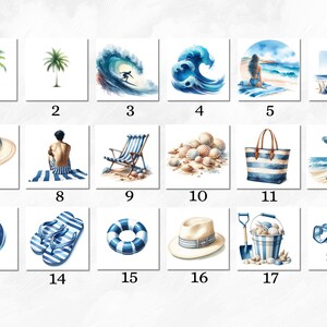 Watercolor Beach Day Collection Clipart, 18 PNG Beach Clipart, Summer ...