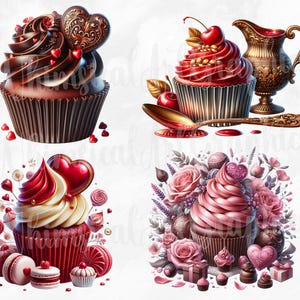 Pink Valentines Day Cupcake Collection Clipart, 20 PNG Valentine ...