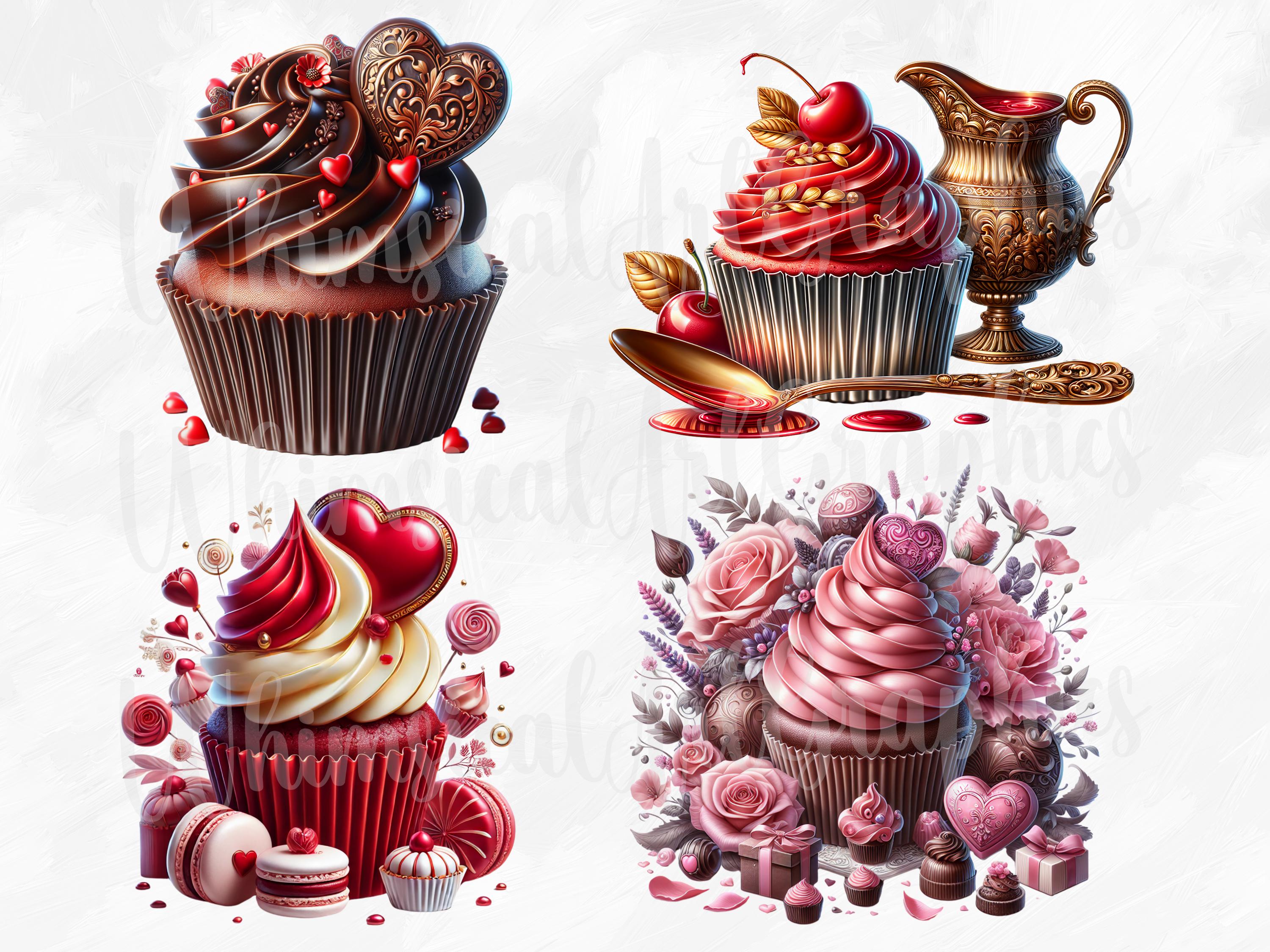Pink Valentines Day Cupcake Collection Clipart, 20 PNG Valentine ...