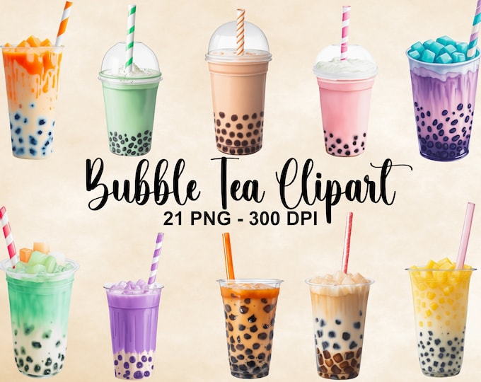25 Aquarell Bubble Tea Clipart-Bundle, Boba Tea PNG, Bubble Milchtee ...
