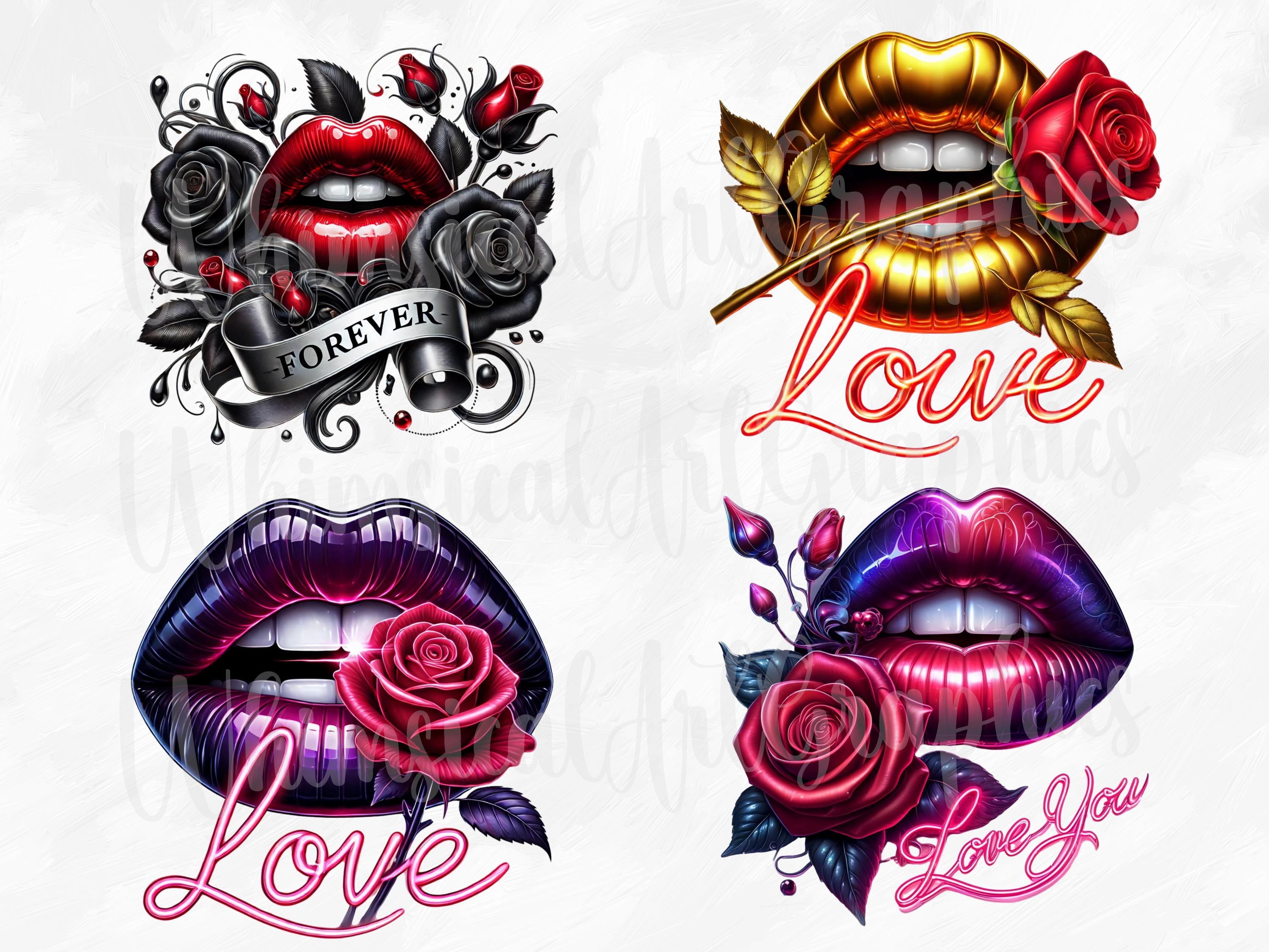 Watercolor Red Valentine Lips Collection Clipart, 31 PNG Valentines ...