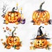 Watercolor Halloween Jack O Lantern Collection Clipart, 30 PNG ...
