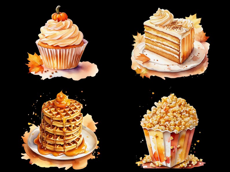 35 PNG Watercolor Pumpkin Spice Collection Clipart, Sweet Treats ...