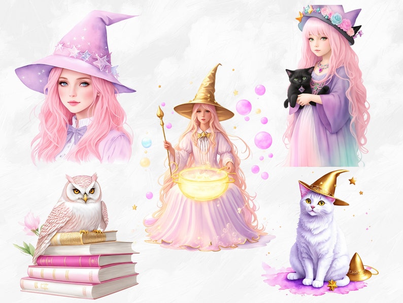 Watercolor Pastel Good Witch Clipart 45 PNG Good Witch - Etsy