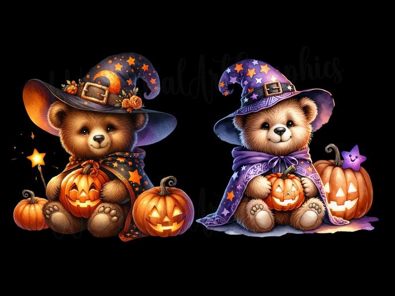 Watercolor Cute Halloween Bears Collection Clipart, 11 PNG Halloween ...