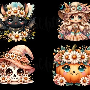 Watercolor Retro Halloween Collection Clipart, 17 PNG Halloween Clipart ...