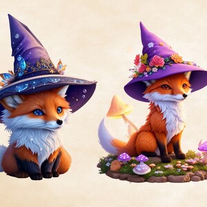 Witchy Foxes Clipart, 10 PNG Fox Witch Clipart, Fox Wearing Witches Hat ...