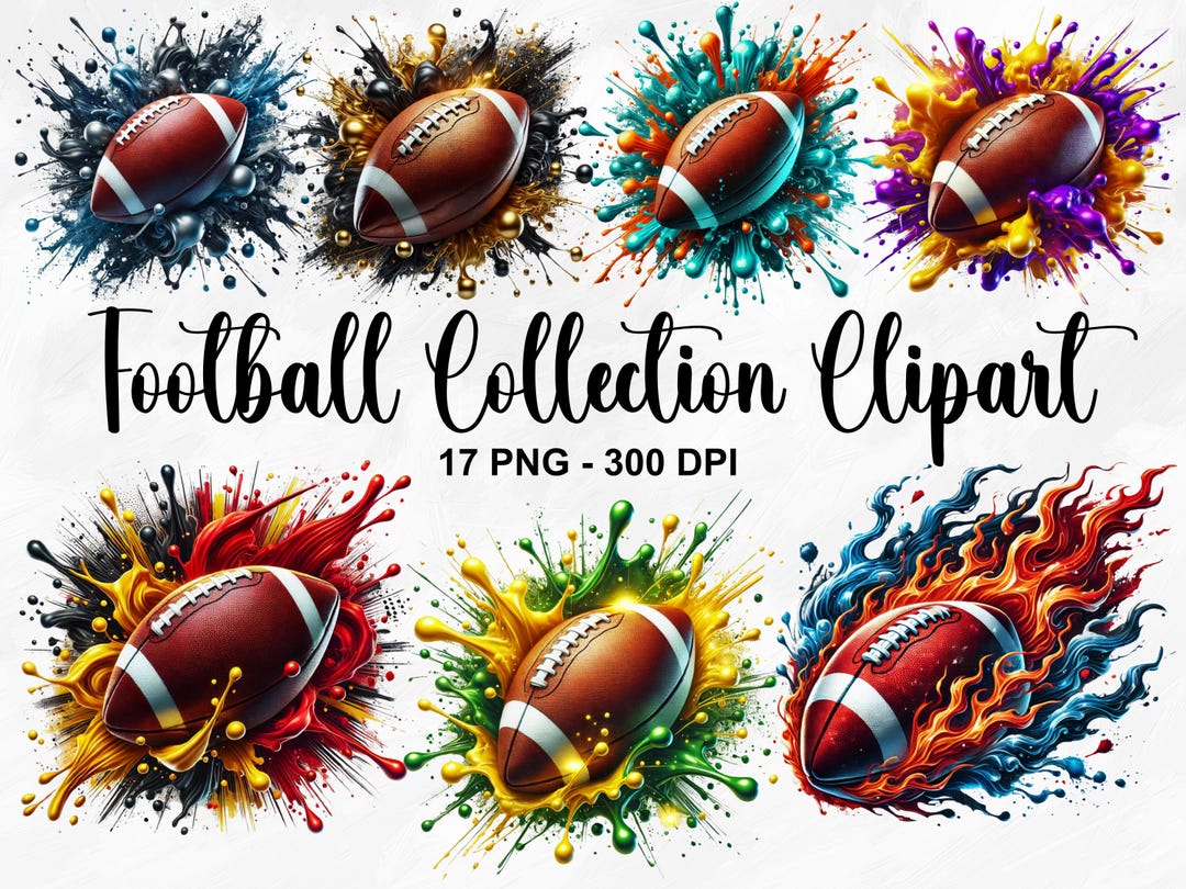 Watercolor Football Collection Clipart, 17 Football PNG Bundle ...