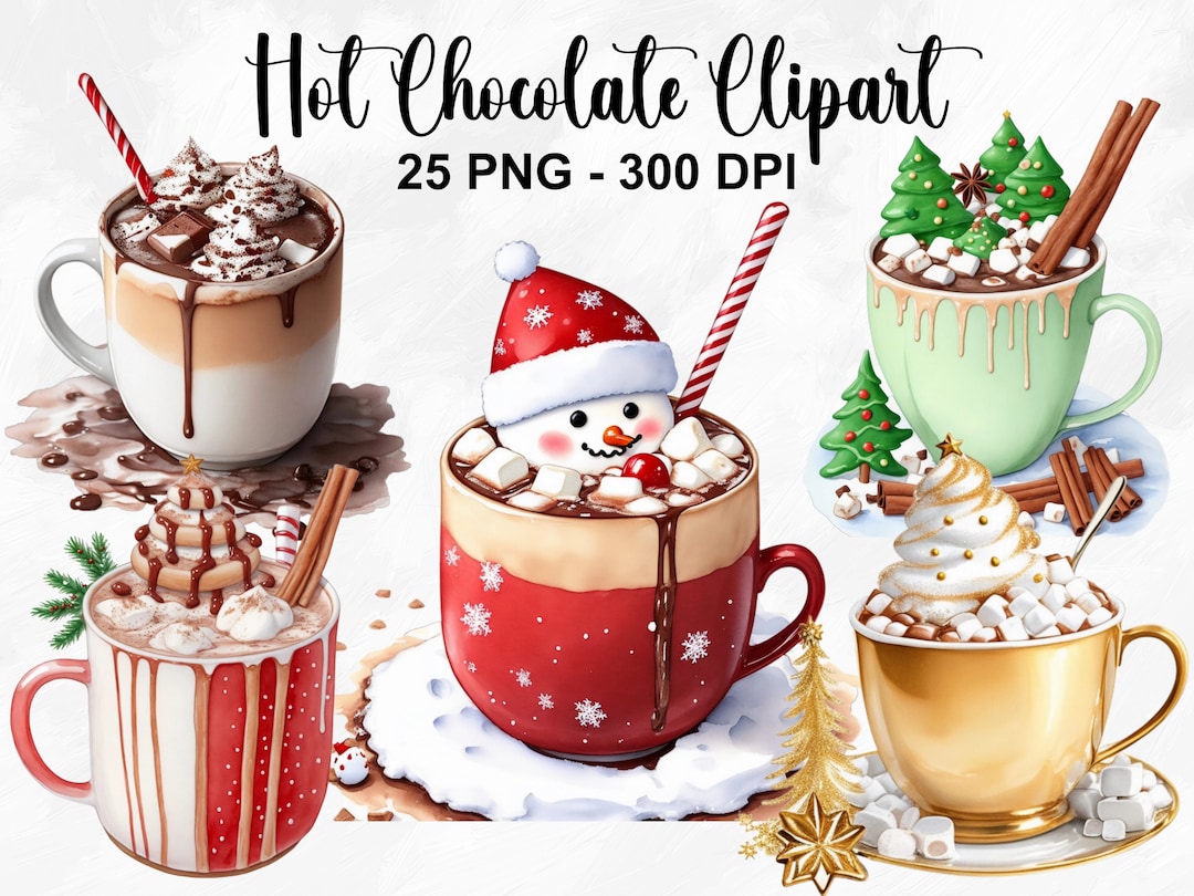 Watercolor Hot Chocolate Clipart, 25 PNG Hot Cocoa Clipart, Hot ...