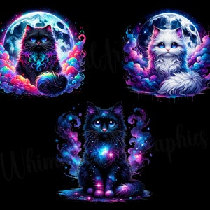 Watercolor Celestial Cats Collection Clipart, 14 PNG Cat Clipart ...