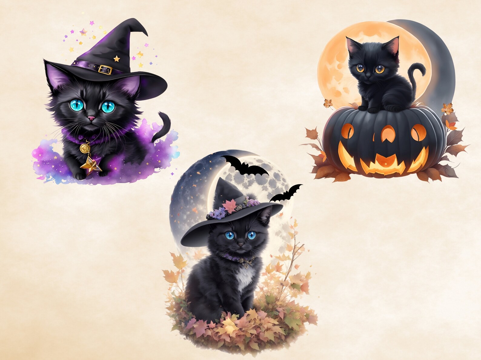 Watercolor Halloween Black Cat Clipart 9 PNG Watercolor - Etsy