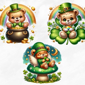 Watercolor St Patricks Teddy Bear Clipart, 11 PNG St Patricks Day ...