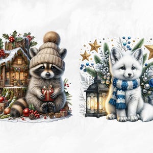 Watercolor Christmas Woodland Animals Collection Clipart, 12 PNG ...