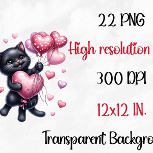 Watercolor Cute Valentines Kittens Clipart, 22 PNG Valentines Day ...