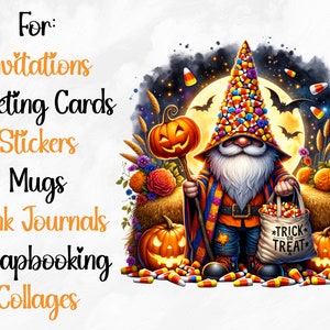 Watercolor Candy Corn Gnomes Collection Clipart, 10 PNG Halloween ...