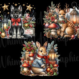 Watercolor Christmas Woodland Animals Collection Clipart, 12 PNG ...