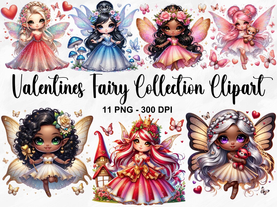 Watercolor Valentines Fairy Clipart, 11 PNG Valentines Day Clipart ...