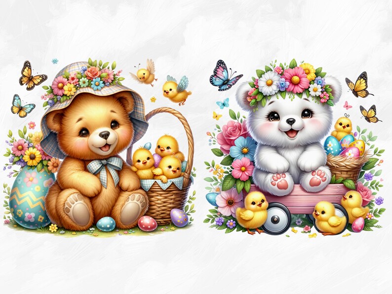 Watercolor Easter Teddy Bears Collection Clipart, 12 PNG Easter Clipart ...