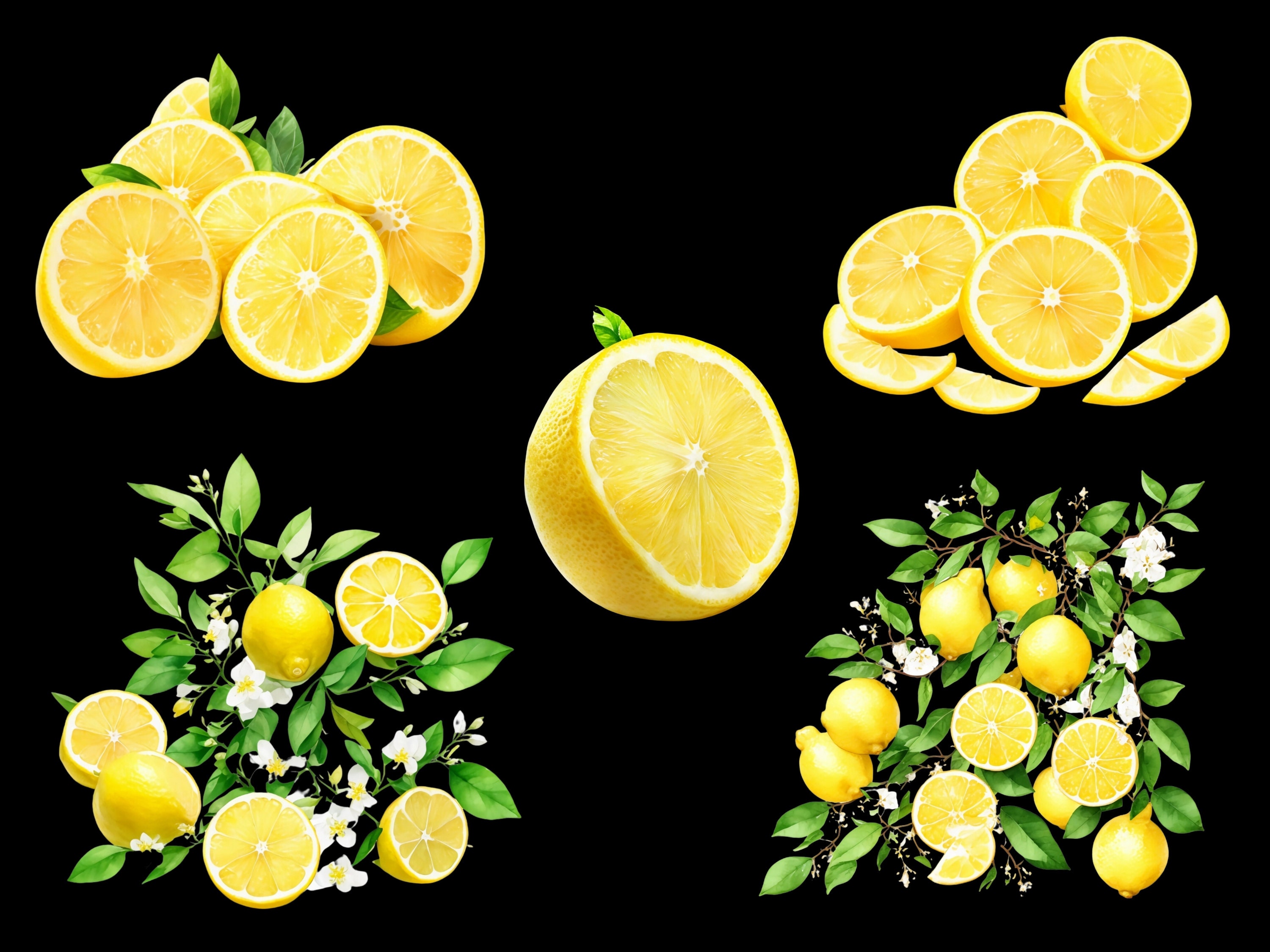 Watercolor Lemon Clipart, 11 PNG Lemons Clipart, Fruit Clipart, Citrus ...