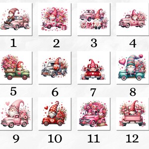 Watercolor Valentine Truck & Gnomes Clipart, 12 PNG Valentines Clipart ...