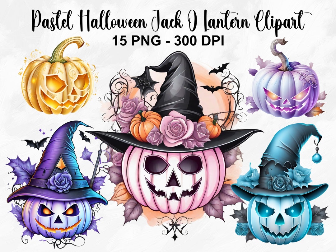 Watercolor Pastel Halloween Jack O Lantern Clipart, 15 PNG Halloween ...