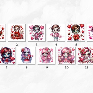 Watercolor Cute Valentines Zombies Collection Clipart, 11 PNG ...