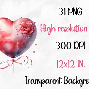 Watercolor Valentine's Day Clipart, 31 PNG Valentine's Day Pink & Red ...