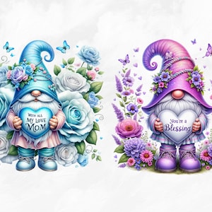 Watercolor Mothers Day Gnomes Collection Clipart, 18 PNG Garden Gnome ...