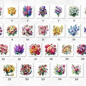Watercolor Spring Flower Collection Clipart, 25 PNG Floral Clipart ...