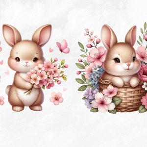 Watercolor Floral Bunnies Collection Clipart, 11 PNG Nursery Spring ...