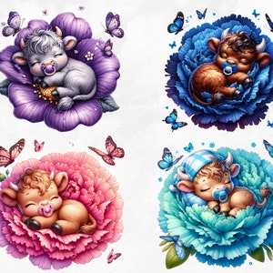 Watercolor Sleeping Baby Highland Cow Clipart, 24 PNG Cute Cow Clipart ...