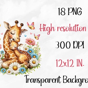 Watercolor Cute Mother and Baby Safari Animals Clipart, 18 PNG Baby ...