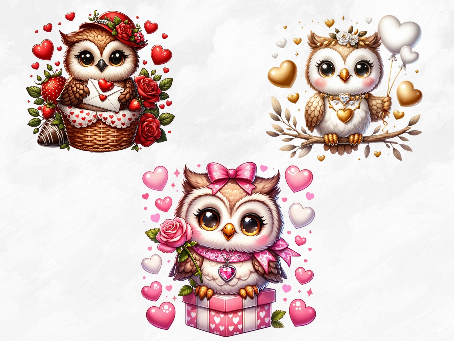 Watercolor Cute Valentines Owl Clipart, 15 PNG Valentines Day Clipart ...