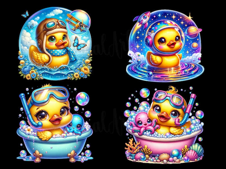 Watercolor Rubber Ducks Clipart, 22 PNG Rubber Ducks Clipart, Cute ...