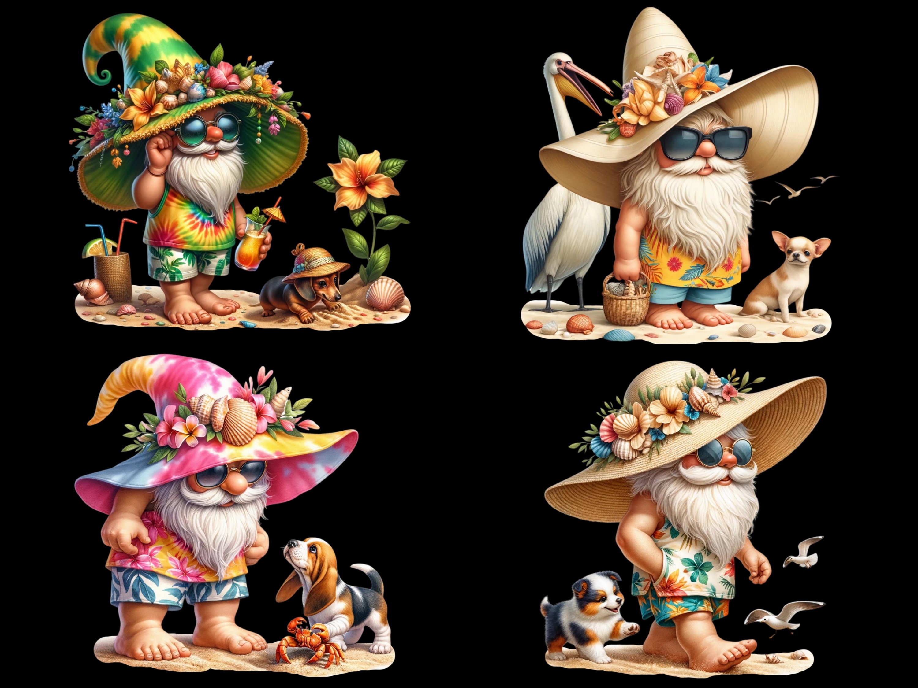 Watercolor Beach Dog Gnomes Collection Clipart, 23 PNG Beach Gnome ...