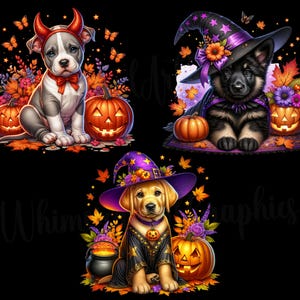 Watercolor Halloween Dogs Collection Clipart, 15 PNG Halloween Clipart ...