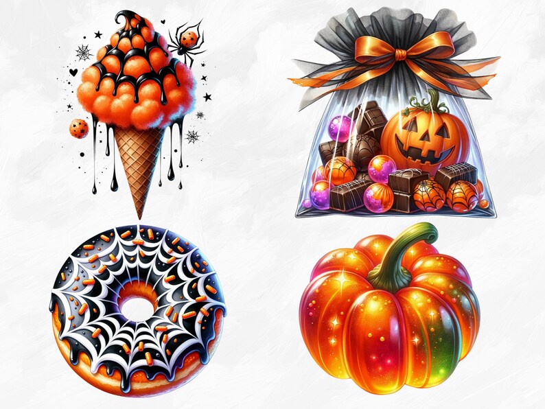 Watercolor Halloween Candy Shop Collection Clipart, 37 PNG Halloween ...