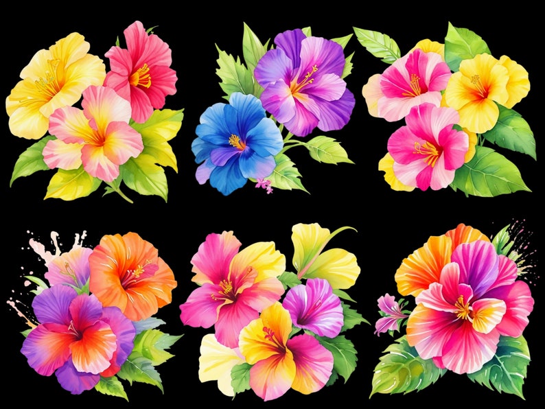 Watercolor Hibiscus Flowers Clipart, 30 PNG Hibiscus Clip Art, Hawaiian ...