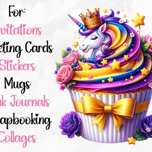 Watercolor Unicorn Cupcakes Collection Clipart, 15 PNG Unicorn Clipart ...