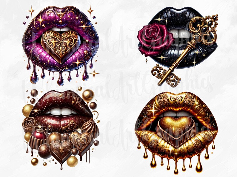 Watercolor Red Valentine Lips Collection Clipart, 31 PNG Valentines ...