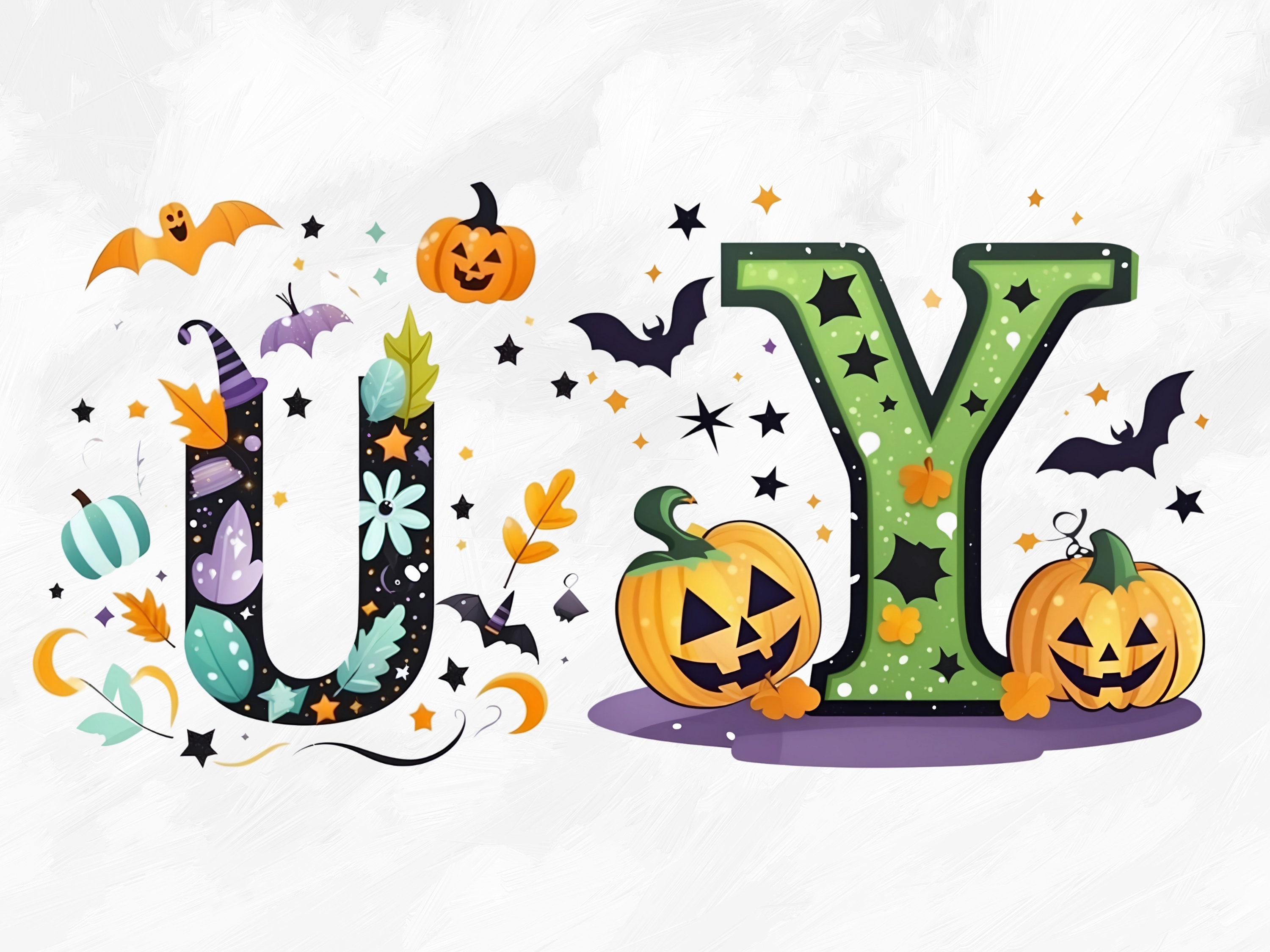 Halloween Alphabet Clipart, 26 PNG Halloween Doodle Letters Clipart ...