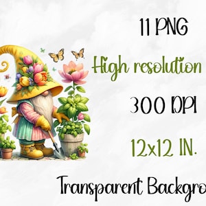 Watercolor Garden Gnomes Collection Clipart, 11 PNG Spring Garden ...