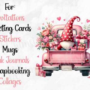 Watercolor Valentine Truck & Gnomes Clipart, 12 PNG Valentines Clipart ...