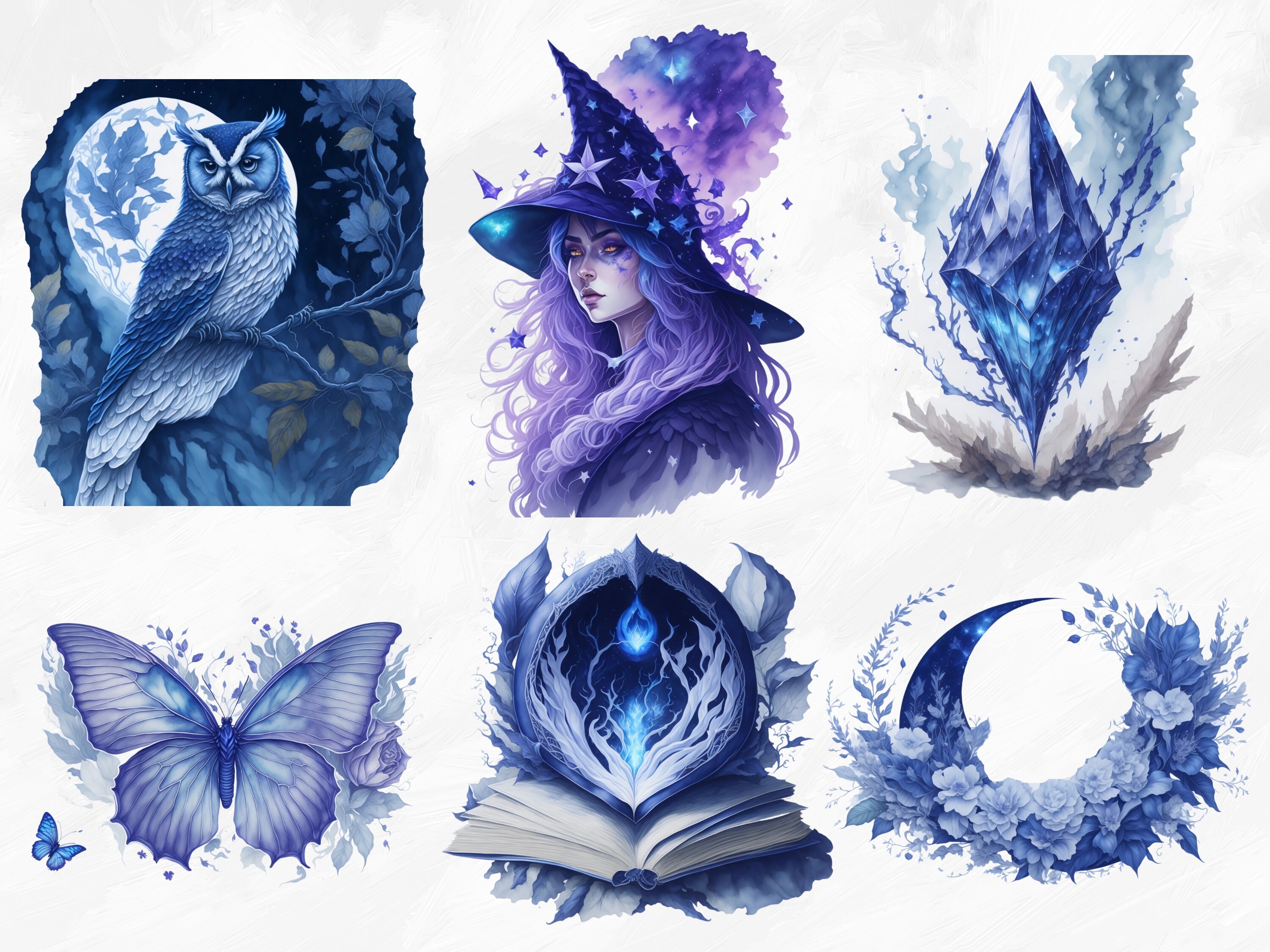 Watercolor Sapphire Witch Clipart PNG Fantasy Mystical - Etsy