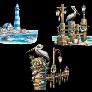 Watercolor Nautical Collection Clipart, 14 PNG Beach Clipart, Travel ...