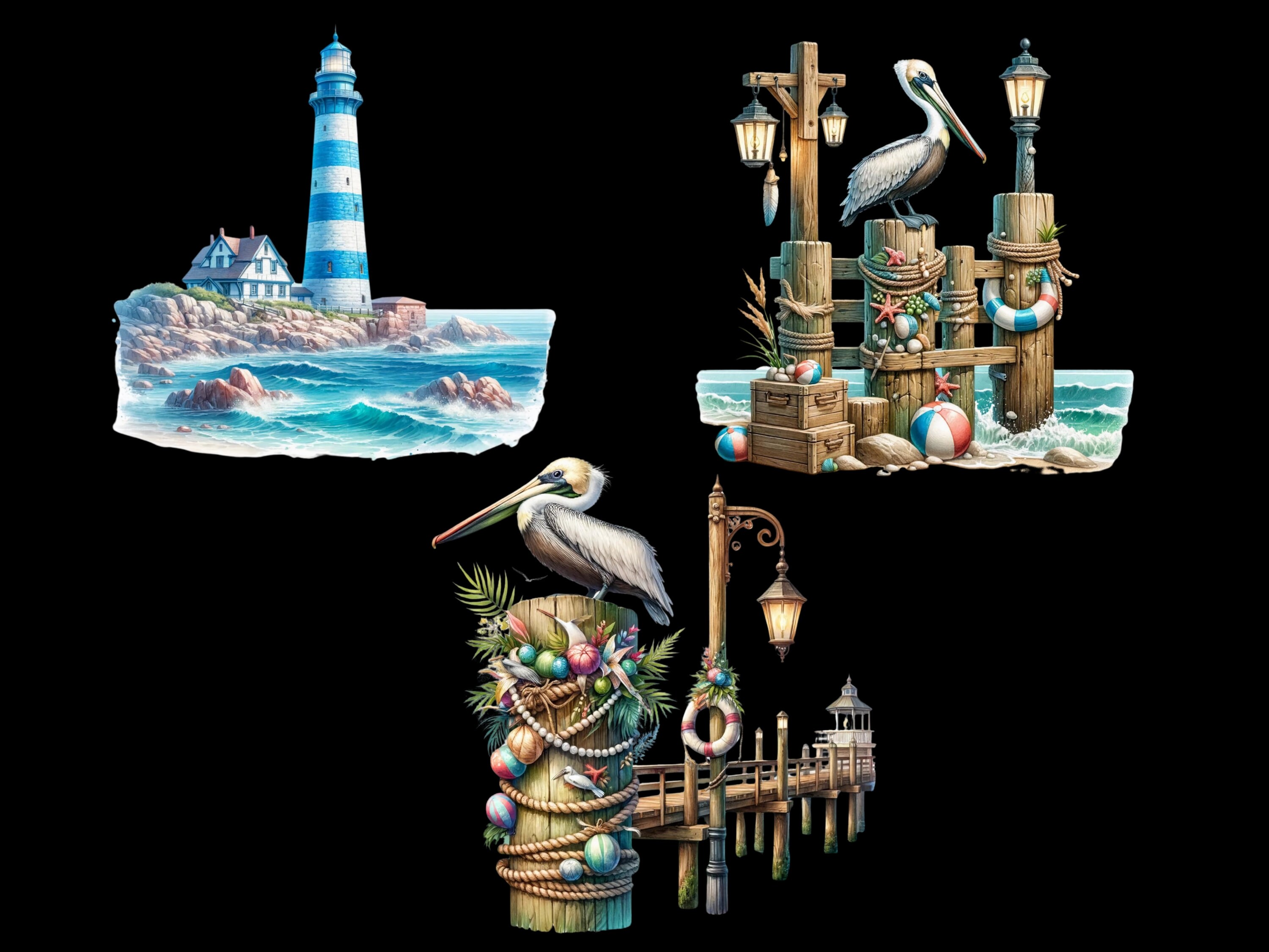 Watercolor Nautical Collection Clipart, 14 PNG Beach Clipart, Travel ...