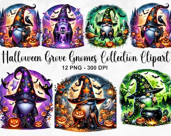 Watercolor Halloween Grove Gnomes Collection Clipart, 24 PNG Spooky ...