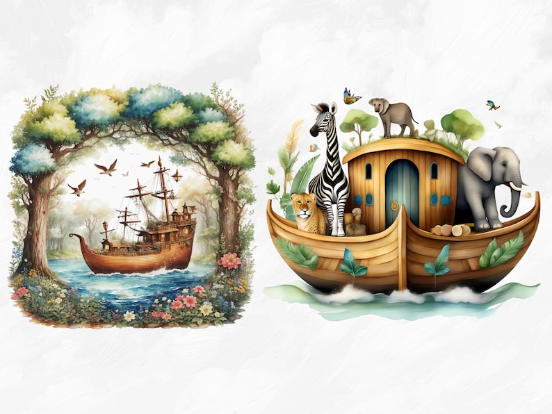 Watercolor Noah's Ark Collection Clipart, 9 PNG Noah's Ark Clipart ...