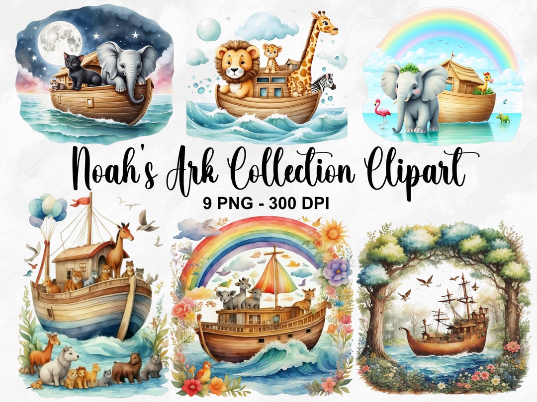 Watercolor Noah's Ark Collection Clipart, 9 PNG Noah's Ark Clipart ...