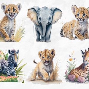 11 Watercolor Safari Baby Animals Clipart, Paper Crafts, Safari Clipart ...